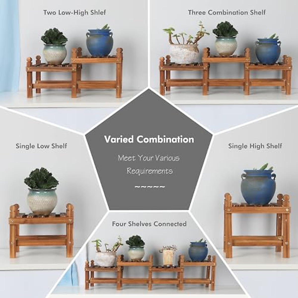 Jotboom Outdoor Indoor Plant Stand,4 Tiers Plant Bench Indoor Window Plant Stand,Wood Long Plant Shelves for Multiple Plants in Windowsill Patio Balcony (11.8~44'')
