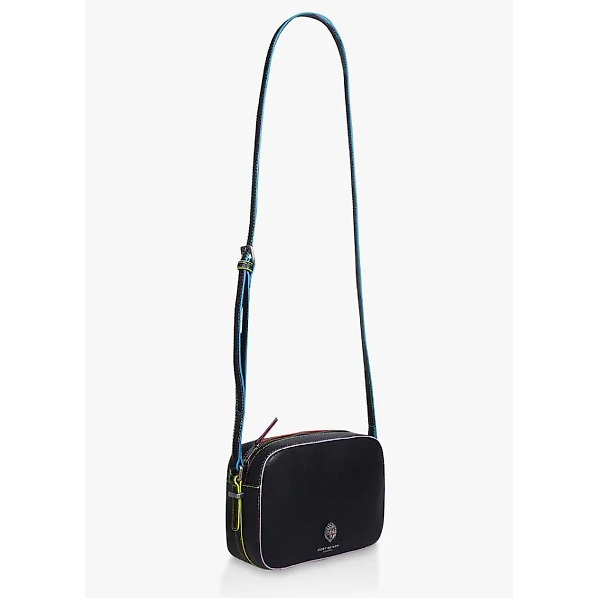 Kurt Geiger Women’s Richmond Leather Rainbow Stitch Camera Bag Crossbody, Black