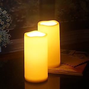 Waterproof Outdoor Flameless Candles with Remote, Set of 2, Large 4” x 8” Battery Operated Electric LED Pillar Candle Set for Home Décor Party Wedding Supplies Garden Christmas Decoration Gift