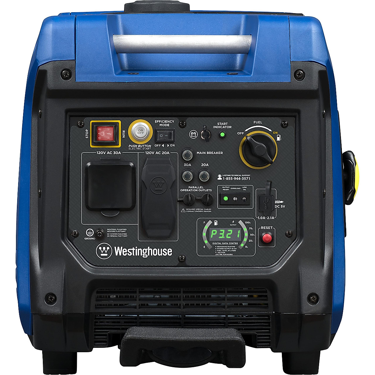 Westinghouse Outdoor Power Equipment 4500 Peak Watt Super Quiet Portable Inverter Generator, Remote Electric Start with Auto Choke, Wheel & Handle Kit, RV Ready, Gas Powered, Parallel Capable