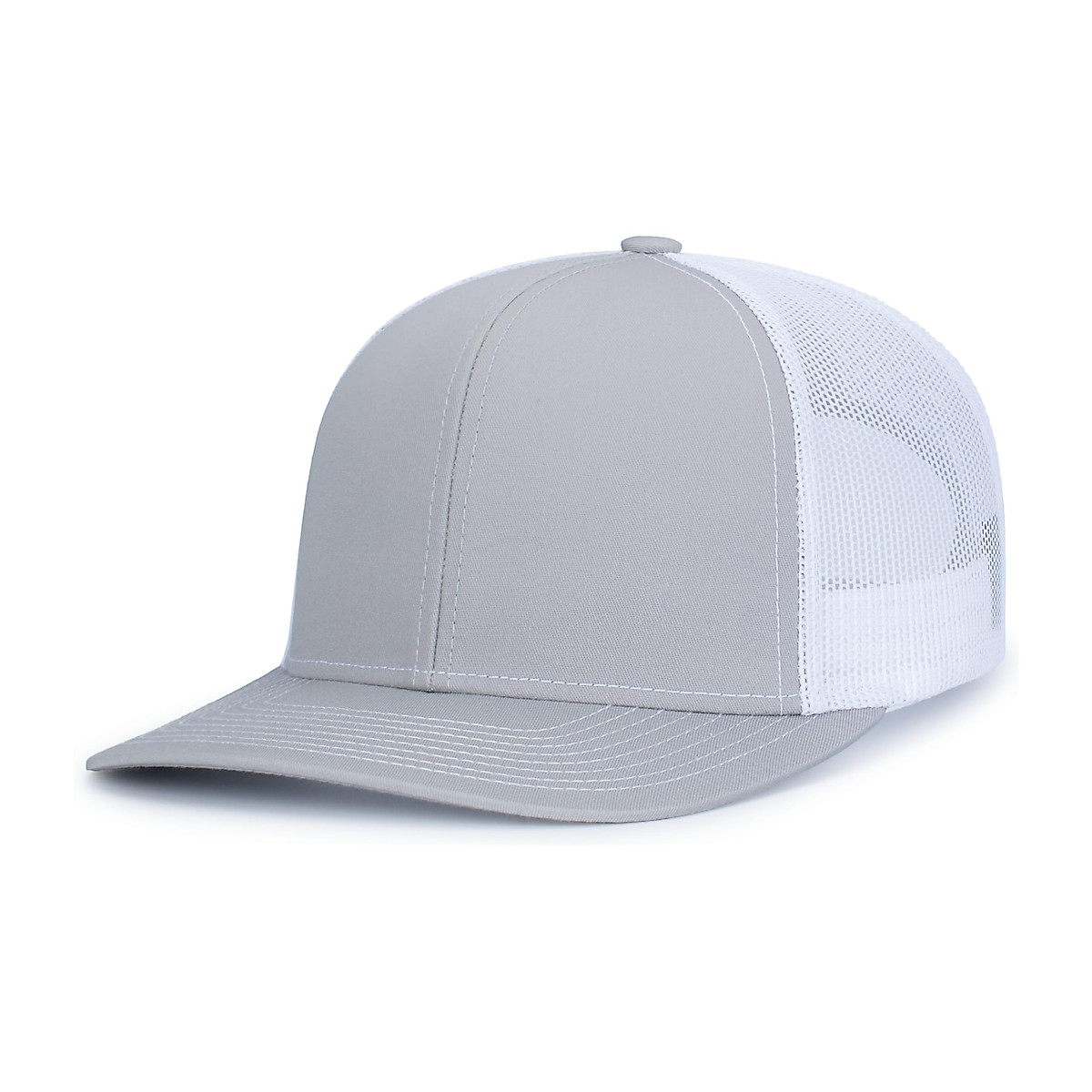 Pacific Headwear Contrast Stitch Trucker Snapback, Heather Grey/White/Heather Grey, One Size