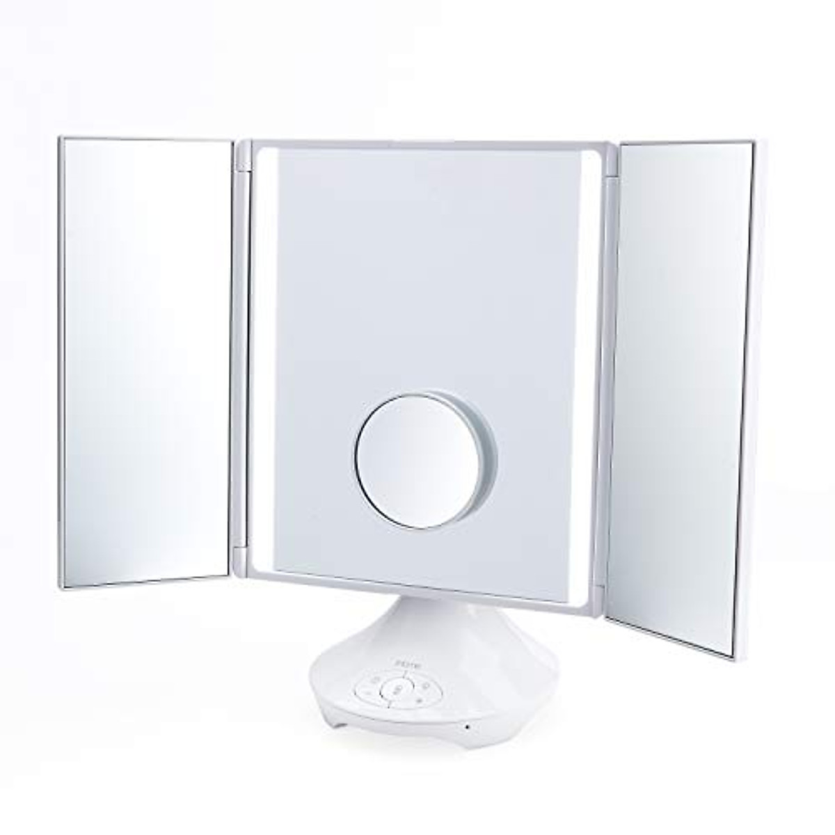 iHome Beauty Reflect Trifold Vanity Speaker with Bluetooth Audio, Hands-Free Speakerphone, LED Lighting, Siri and Google Support, and USB Charging