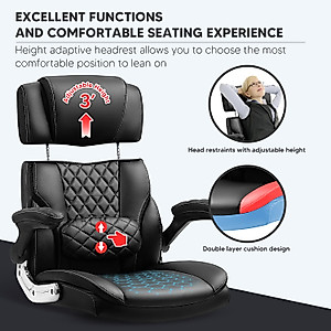 YAMASORO Ergonomic Executive Office Chair Comfortable Computer Desk Chairs with Lumbar Support&FILP-up Arms, High Back PU Leather Swivel Task Chair, Black