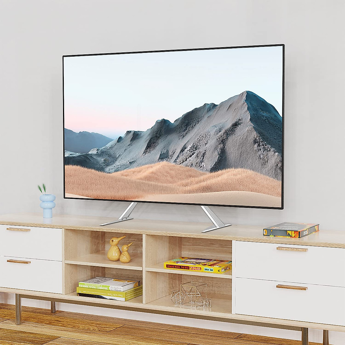 WALI Universal TV Stand, TV Stand for Living Room Mounting for 22 to 65 inch Television up to 110lbs, Small TV Legs with Mounting Holes up to 800x500mm(TVS001-W), White