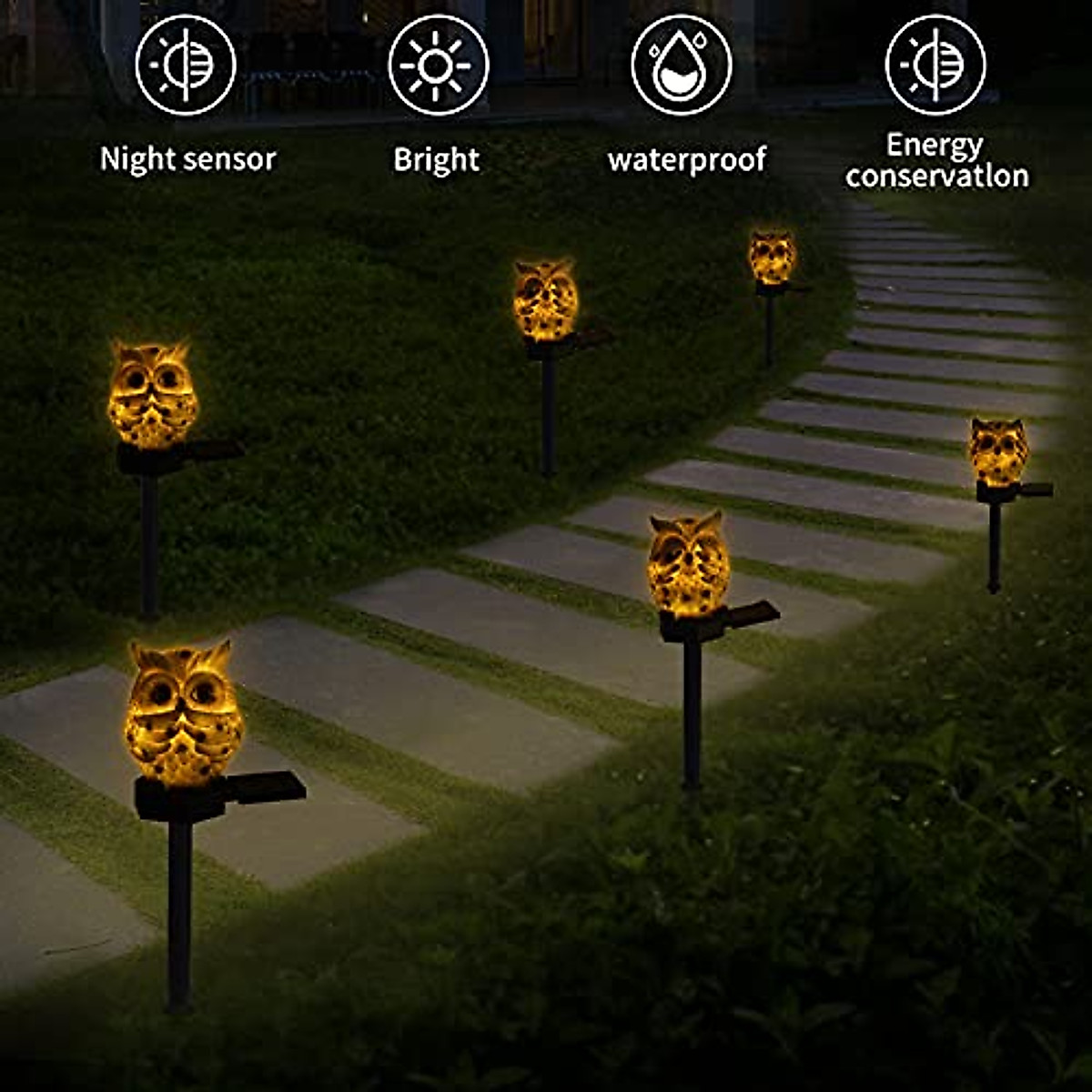 LIGHTSHINE Mini Owl Decor Outdoor Figurine Lights, IP44 Waterproof Solar Pathway Stake Lights, Solar Garden Decorations Lights, Outdoor Decorative Landscape Path Lights (3 Count)