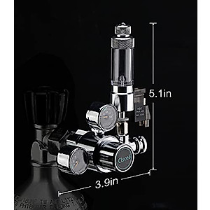 Clscea Aquarium CO2 Regulator Dual Gauge with Bubble Counter and Solenoid Valve, Single Stage