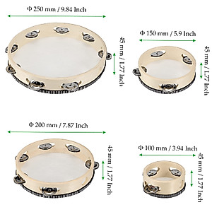 MAHIONG 4 PCS 4" 6" 8" 10" Wooden Tambourine, Musical Instrument Tambourine Set, Handheld Drum Bell Metal Jingles Single Row Percussion for Church, KTV, Party