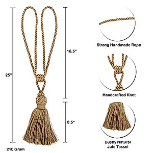 MALANOV 2 Pack Curtain Tiebacks, Strong Heavy Handmade Natural Jute Rope Drapery TieBacks, Decorative Holdbacks Holders for Window Sheer and Blackout Panels