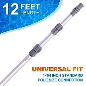 Sepetrel Pool Pole - Professional 12 Foot Telescoping Swimming Pool Cleaning Poles,Adjustable 2 Piece Telescopic Pole,for Skimmer Net,Brush,Vacuum Head