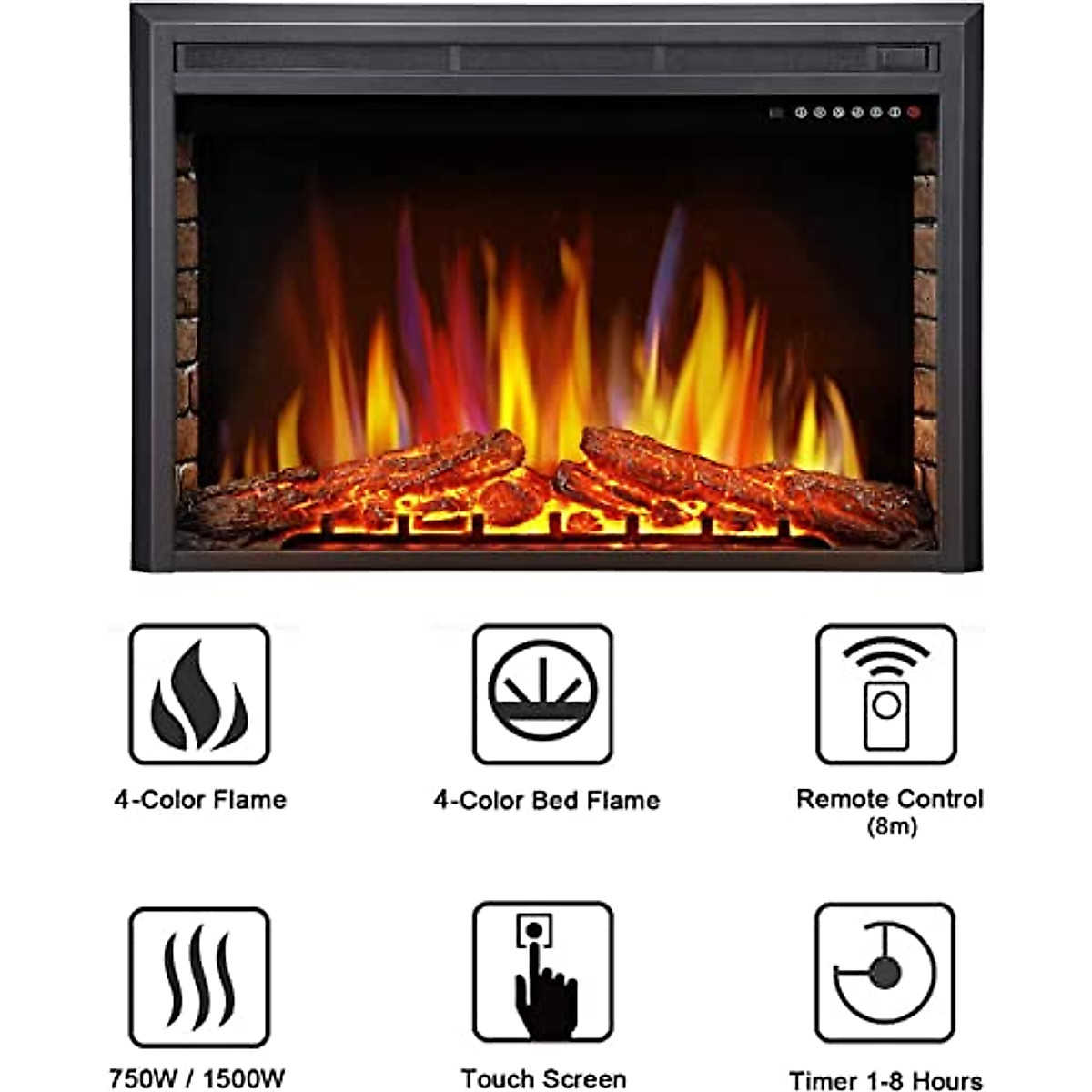 Antarctic star 36" Electric Fireplace Insert, Freestanding & Recessed Electric Stove Heater, LED Adjustable Flame with Burning Fireplace Logs Touch Screen, Remote Control, Timer, 750W-1500W.