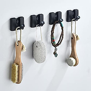 DMYMAT Black Towel Hooks for Bathrooms, Folding Hideaway Coat Hooks 2 Pack, Modern Heavy Duty Wall Hooks, Space Aluminum Material, for Bedroom Closet Hanging Robe Clothes Hat Key