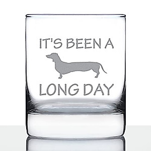Long Day - Funny Dachshund Whiskey Rocks Glass Gifts for Men & Women - Fun Whisky Drinking Tumbler Décor