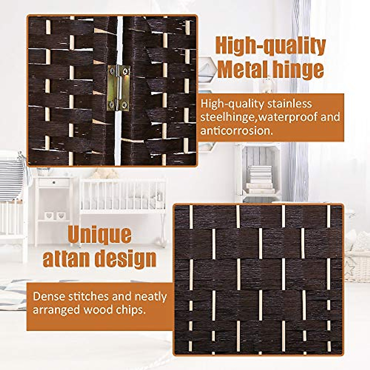 Room Dividers and Folding Privacy Screens 6 Panel 70.6 Inch Tall Portable Room Seperating Divider w/ 2 Display Shelves Solid Wood Room Partitions Freestanding for Home, Office, Restaurant