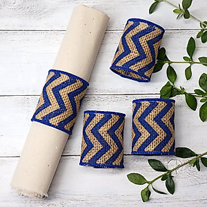 CT CRAFT LLC Natural Burlap Wired Ribbon for Home Decor, Gift Wrapping, DIY Crafts, 2.5” x 5 Yards x 1 Roll - Royal Blue Chevron