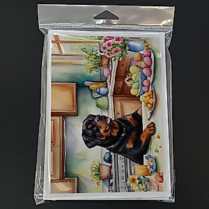 Caroline's Treasures DAC6887GCA7P Decorating Easter Rottweiler Greeting Cards Pack of 8 Blank Cards with Envelopes Whimsical A7 Size 5x7 Blank Note Cards