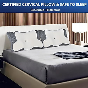 Teemour Memory Foam Pillow for Neck and Shoulder 2 in 1 Pillow for Sleeping, Memory Foam Neck Pillows Neck Support Pillow for Side Back Stomach Sleepers Cooling Pillow with Pillowcase