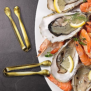 JCREN 12 Pcs Serving Tongs, Small Serving Utensils for Parties Catering Gold Tongs, Food-Grade 304 Stainless Steel Mini Serving Tongs Appetizer Tongs for Tea Party Coffee Bar, 4" Sugar Tongs - Gold