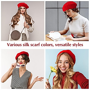 Shinymoon 24 Pcs Wool Beret Hat Bulk Winter Artist Beanie Beret Warm French Hat with Silky Neck Scarf for Women Girl Lady(Red, Elegant Style)