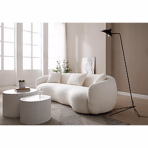 SSC SATISUNCASA 93.6'' Modern Boucle Curved Sofa for Living Room, Luxury Modern Comfy Curved Couch for Apartment, Reception Place, 4 Seater (White Boucle + 93.6" w)