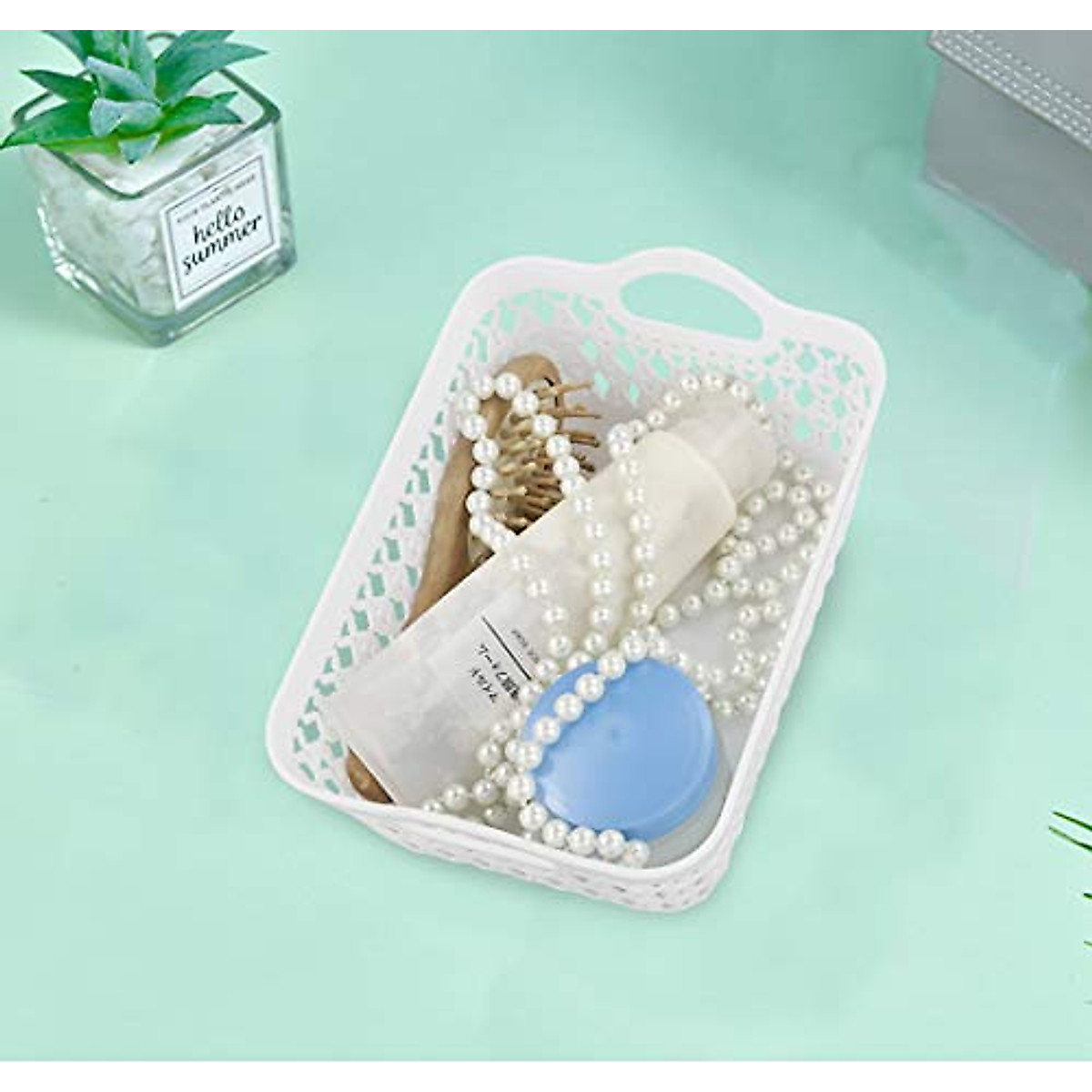 Tstorage Mini Desktop Basket Tray, Plastic Storage Tray Basket with Handles, 12 Packs, F