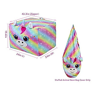 MHJY Bean Bag Cover Stuffed Animals Storage Unicorn Beanbag Chair Cover for Kids Toys Storage Bag Toy Organizer Cover (No Beans)
