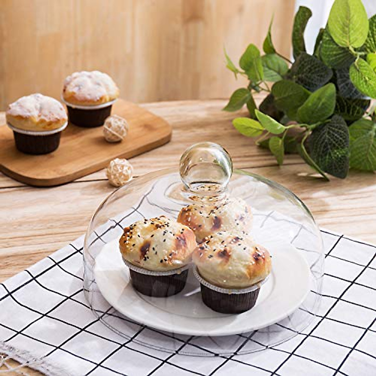 MyGift 8.7 Inch Round Glass Cake Dome Cover, Pastry Display Cloche with Knob Handle, Cake Stand Lid