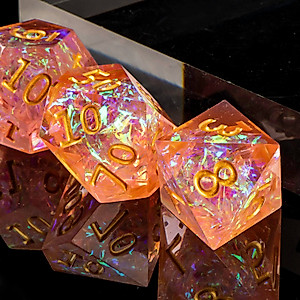 DND Dice Set Resin D&D Dice Set, RUNFNG Sharp Edges Dice for Dungeons and Dragons Role Playing Gaming, 7 Pcs D+D Polyhedral Dice Set with Gift Box