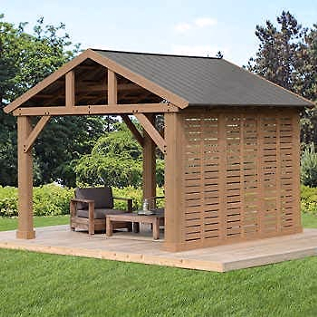 12' Pavilion Privacy Wall ONLY Compatible with Yardistry’s 14 x 12 Wood Pavilion