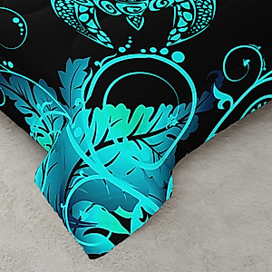 Nttopship Blue and Black Sea Turtles Comforter Sets Twin Size， Bedding Sets for Kids,Oceans and Starfish Comforter Sets All Season 1 Comforter and 2 Pillowcases