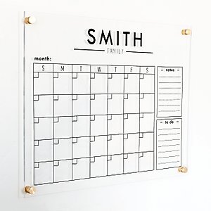 Custom Acrylic Calendar | Landscape Dry Erase Acrylic wall Calendar | Custom name and boxes | floating Wall Calendar with last name or family name