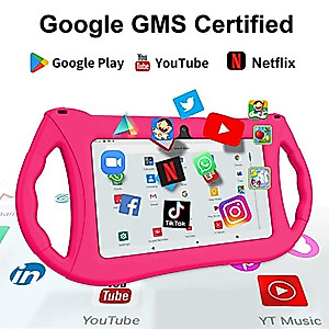 RliyOliy Kids Tablet, 7 inch Android 12 Tablet for Kids, 3GB RAM 32GB ROM Toddler Tablet with Bluetooth, WiFi, GMS, Parental Control, Dual Camera, Educational, Games(Pink)