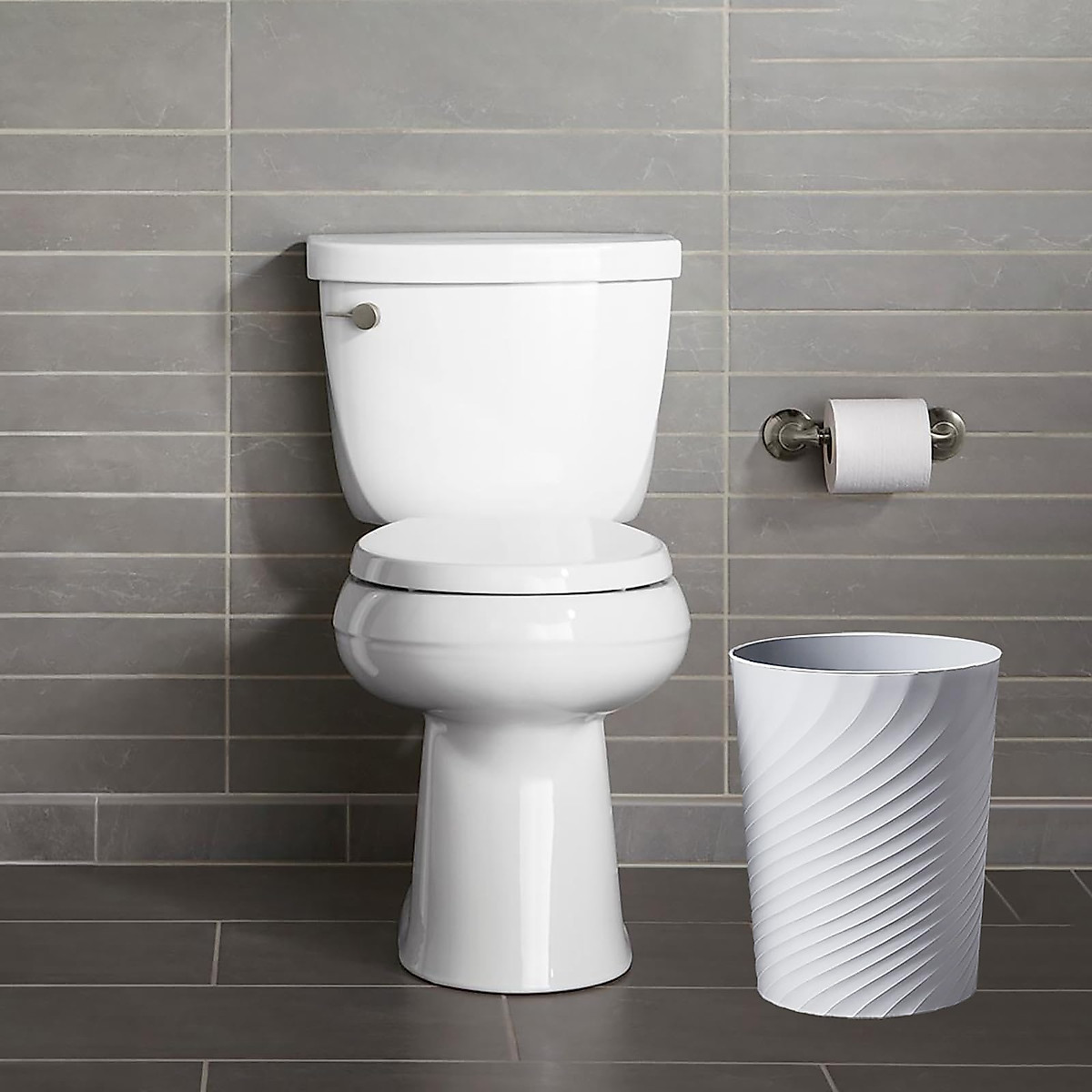 HOLTPHILI Small Bathroom Trash Can 1.8 Gallon Wastebasket Recycling Bin for Bedroom Office Kitchen (Black White, 2 Pack)