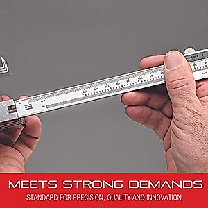 Starrett Vernier Caliper with Hardened Stainless Steel Depth Rod, Lock Screw and Sharp, Black Graduations - Metric, English, 0-6" Range, 001" Graduations - 125MEA-6/150