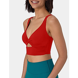 cailami Women's Sexy Sleeveless Deep V Neck Cropped Tank Tops Front Knot Twist Crop Top,Small, Red