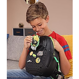 Miraculous Ladybug - Pop n' Swop Cat Noir Black Backpack with Green Handle, 6 Clip-on Badges and Zipper, Lightweight Durable Waterproof Bag with Adjustable Straps (Wyncor)
