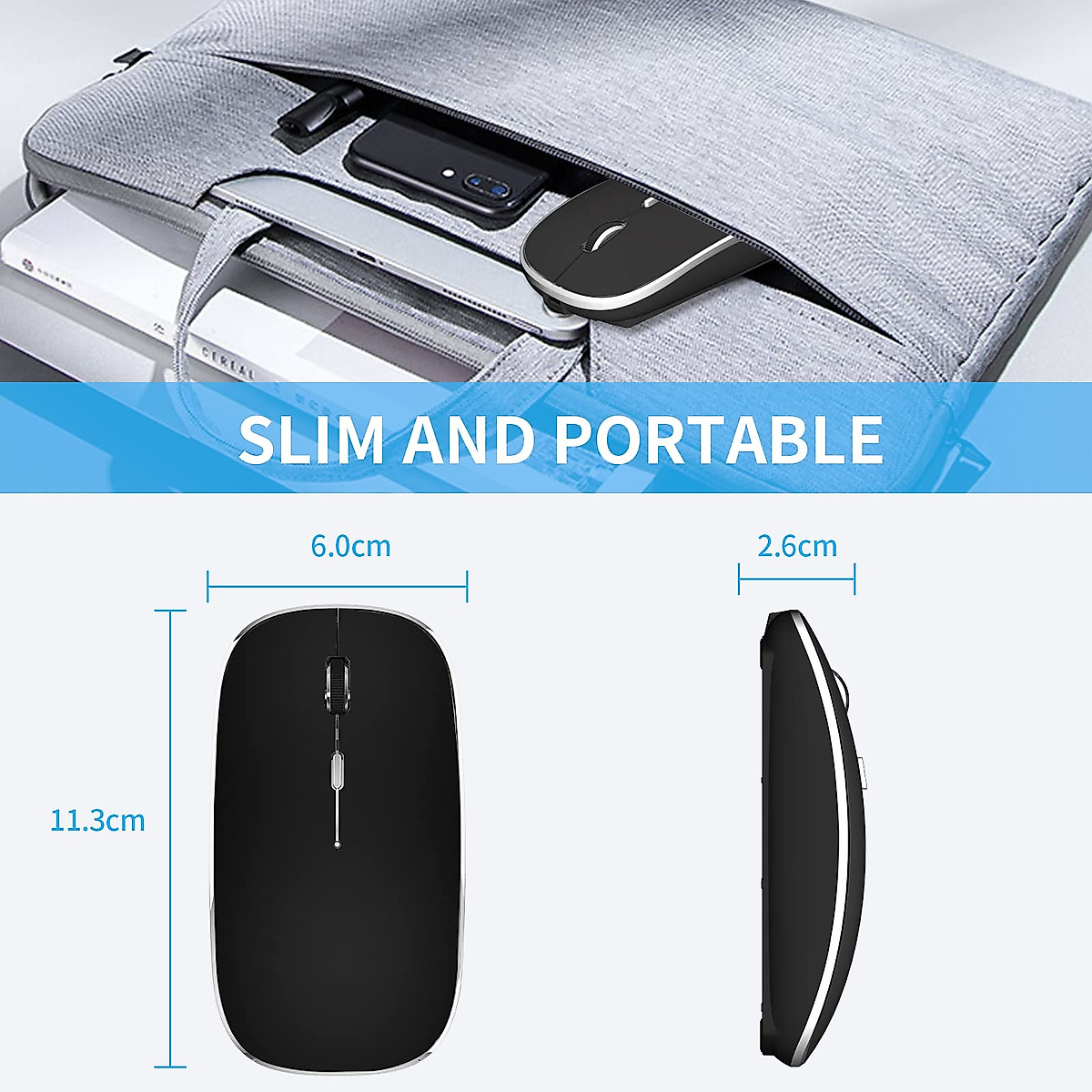 ABL-MOUSE Wireless Mouse, 2.4Ghz Silent Computer Office Portable Slim Optical Mouse with USB Receiver Adjustable DPI for Laptop, Computer, MacBook, Notebook, PC (Black)