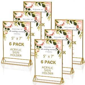 LHFFZJ Acrylic Sign Holder 5x7 Gold Acrylic Frame Display Stand, Clear Wedding Table Number Holder, Acrylic Frames for Home Office Shop Photo Frames Exhibition (6pcs)