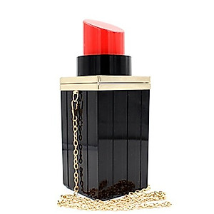 Shiratori Women Acrylic Black Lipstick Shape Evening Bags Purses Clutch Vintage Banquet Shoulder Bag Classic Crossbody Bags for GIRLS Black
