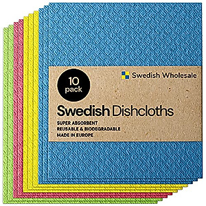 Swedish Wholesale Swedish Dish Cloths - 10 Pack Reusable, Absorbent Hand Towels for Kitchen, Counters & Washing Dishes - Cellulose Sponge Cloth - Eco Friendly Gifts - Assorted
