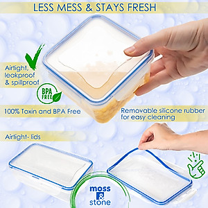 Moss & Stone Air Tight 16 Piece Plastic Food Storage Containers with Lids, Safe Lunch Box Set For DIshwasher and Microwave, Leak Proof Storage Containers For Food- BPA Free