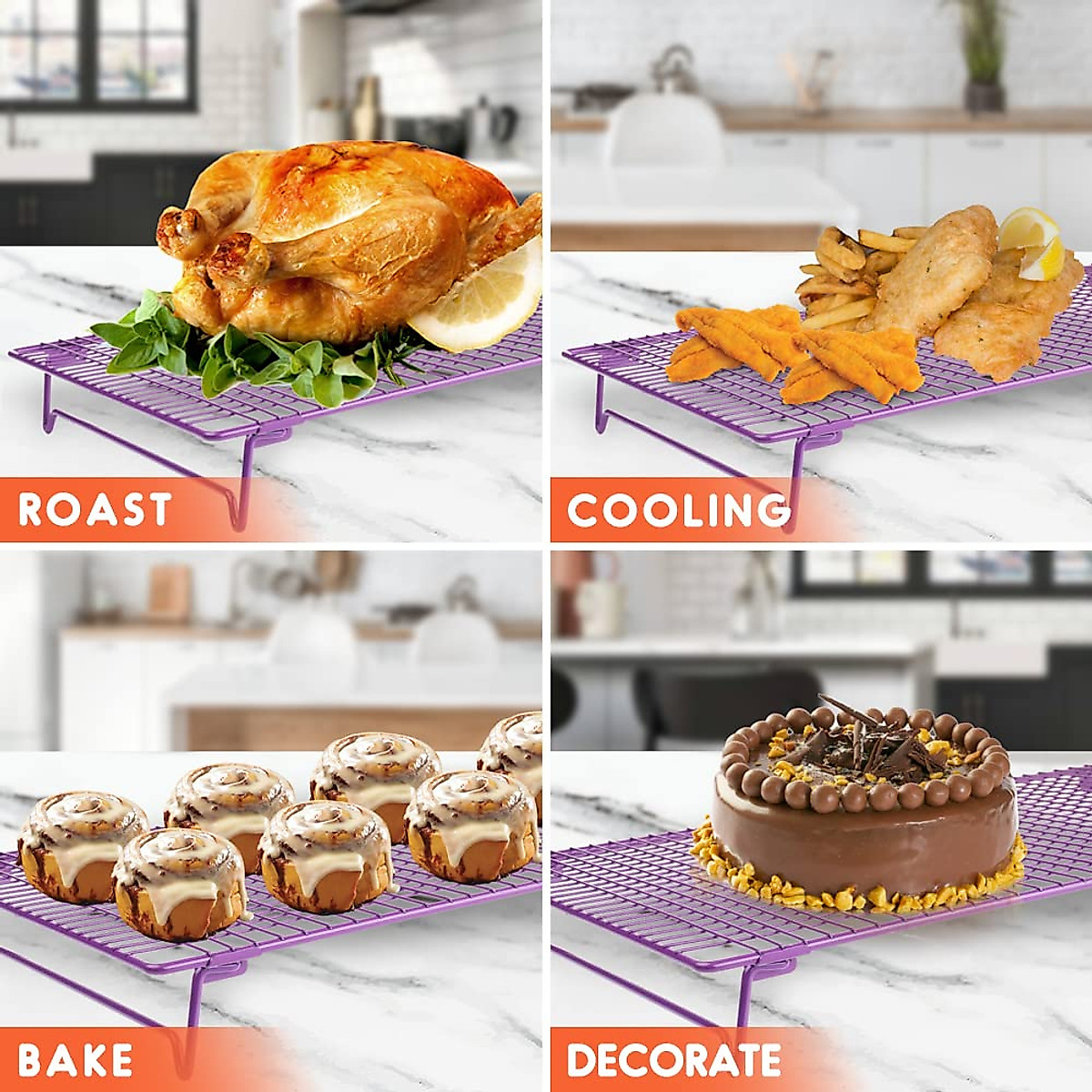 2-Tier Stackable Cooling Rack for Baking, Wire Steel Collapsible Oven and Dishwasher Safe Cookie Racks for Cooking Roasting Broiling Grilling Pizza Cake Bread, Fit Half Sheet Pan