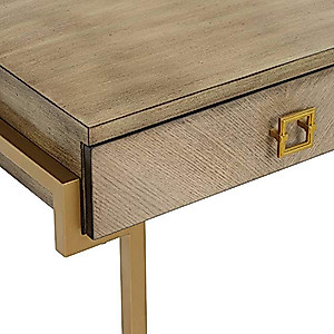 Coast to Coast Wheaton Modern Metal Ash Wood Rectangular Writing Desk 49 1/2" x 23" with 2-Drawer Gold Brown Open Leg for Living Room Bedroom Bedside Entryway House Balcony Office Bathroom