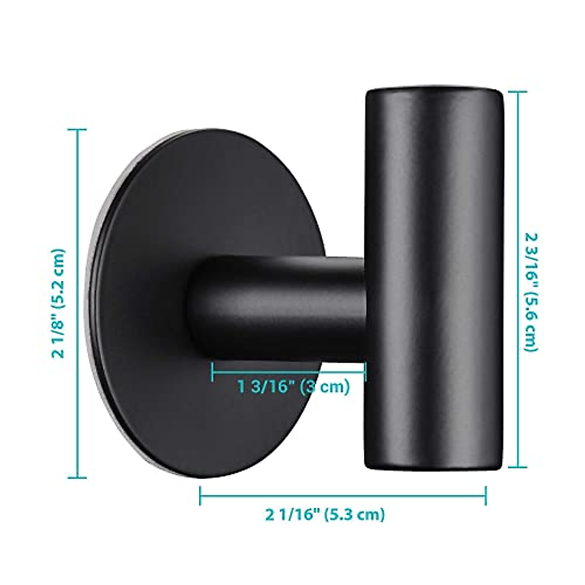 Aquaterior 2 Pack Matte Black Towel Hooks Stainless Steel Coat Robe Clothes Hook Wall Mount Heavy Duty Adhesive Holder for Bathroom Kitchen Garage