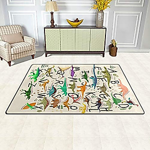 Linomo Area Rug Cute Dinosaur Alphabet Floor Rugs Doormat Living Room Home Decor, Carpets Area Mats for Kids Boys Girls Bedroom 60 x 39 Inches