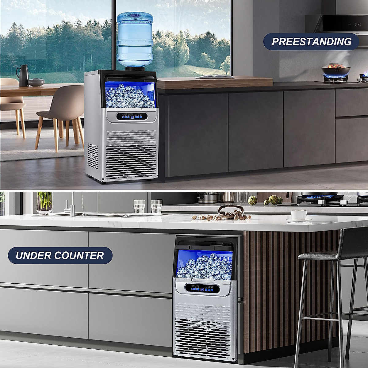 Zomagas Commercial Ice Maker Machine, 80LBS/24H Under Counter Ice Maker, Stainless Steel Freestanding Ice Machine with 13LBS Bin, Self-Cleaning, Scoop, Ideal for Home Bar Offices