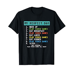 My Perfect Day Play Video Games Funny Gamer Men Boys Kids T-Shirt