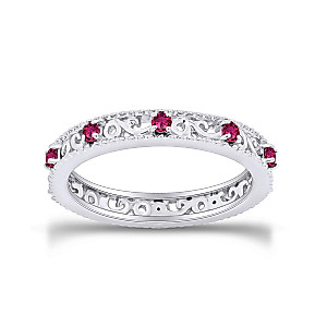 Jewel Zone US Round Cut Simulated Red Ruby Stackable Ring in 14K White Gold Over Sterling Silver