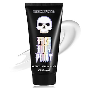 BOBISUKA 150ml Oil-Based White Face Body Paint Cream, 5.2Oz PRO Large Tube Clown White Washable Makeup Skull Joker Skeleton Face Painting for SFX Cosplay Halloween Costume Makeup Foundation