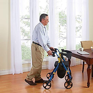 Medline Premium Empower Rollator Walker with Seat, Folding Rolling Walker with 8-inch Wheels, Blue