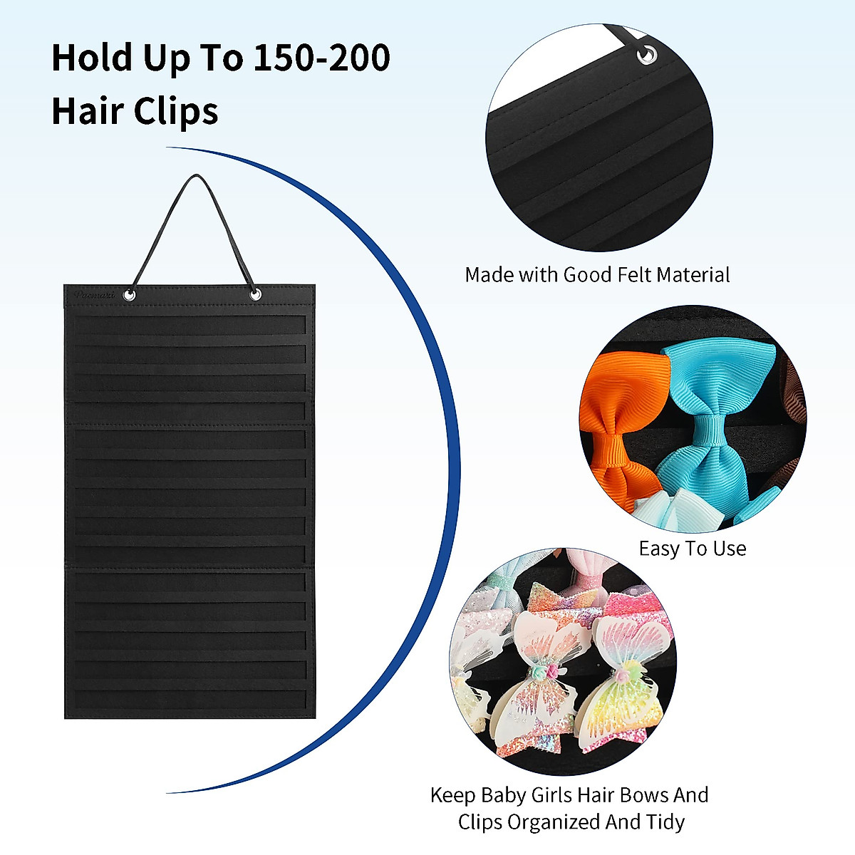 Bow Holder For Baby Girls, Newborn Hair Bows Holder, Hanging Hair Clips Storage Organizer, Hair Clips Storage Hanger Display Stand For Girl Room (Black)